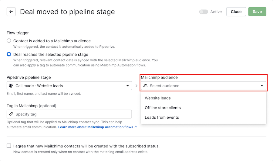 Pipedrive integration: Mailchimp sync - Knowledge Base | Pipedrive